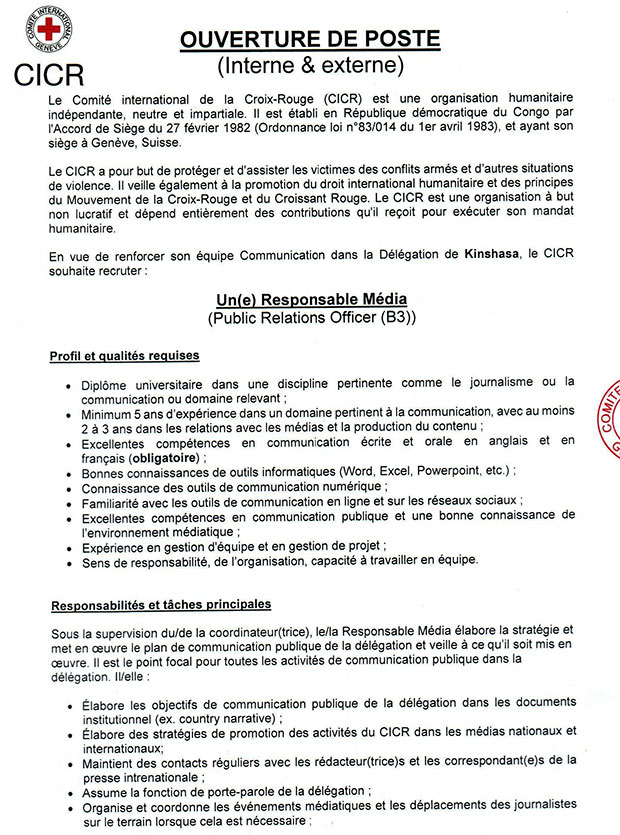 mediacongo.net - Offre d'emploi - Responsable Média