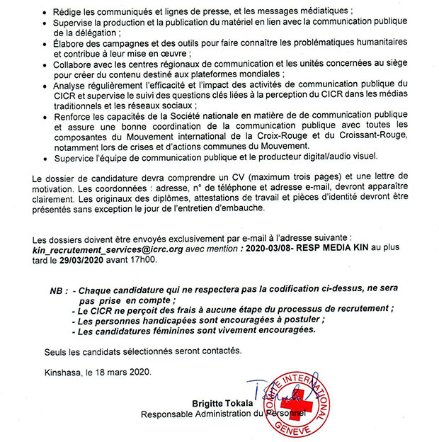mediacongo.net - Offre d'emploi - Responsable Média