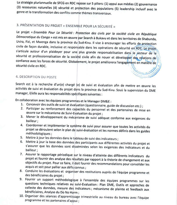 mediacongo.net - Offre d'emploi - Chargé(e) de conception, suivi et évaluation