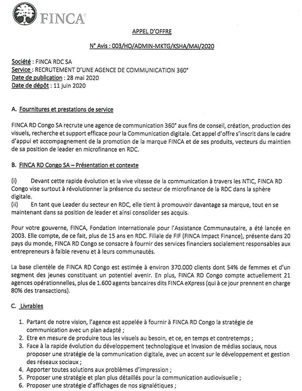 mediacongo.net - Offre d'emploi - Agence de Communication 360*