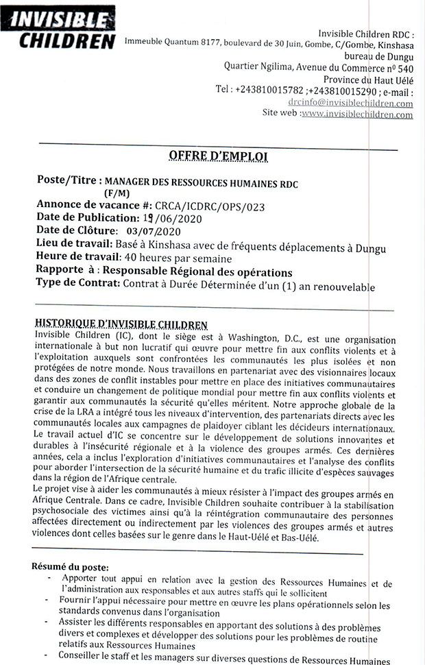 mediacongo.net - Offre d'emploi - Manager des Ressources Humaines RDC