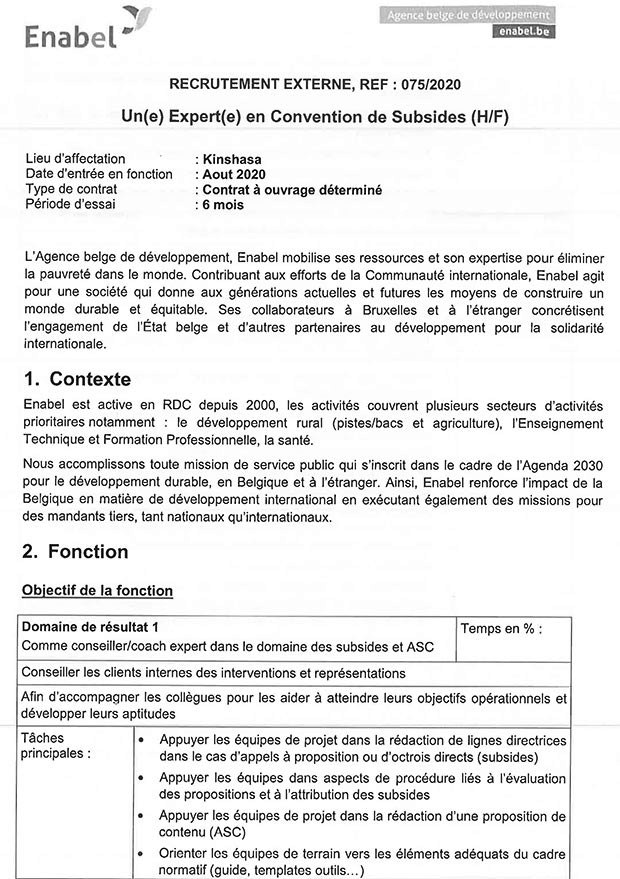 mediacongo.net - Offre d'emploi - Expert(e) en Convention de Subsides