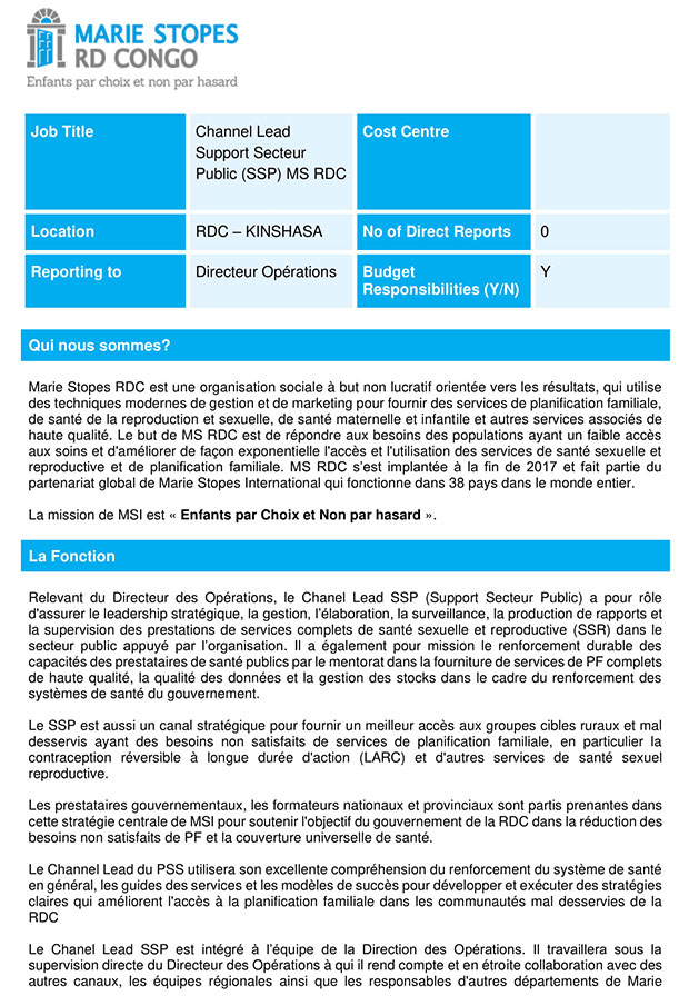 mediacongo.net - Offre d'emploi - Channel Lead Support Secteur Public ...