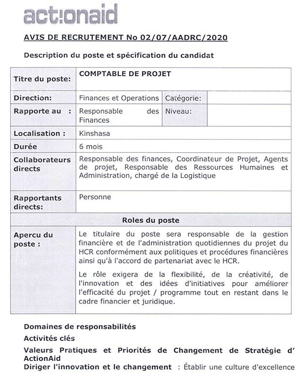 mediacongo.net - Offre d'emploi - Comptable de Projet