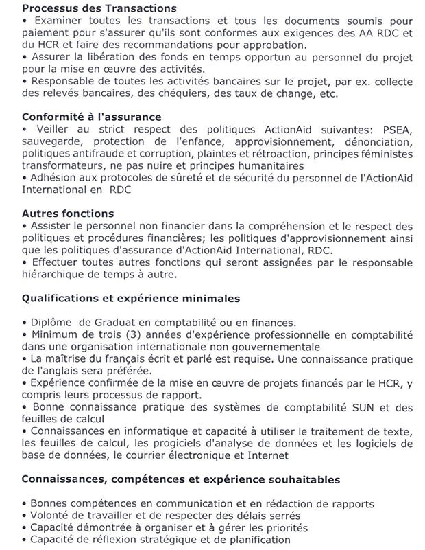 mediacongo.net - Offre d'emploi - Comptable de Projet