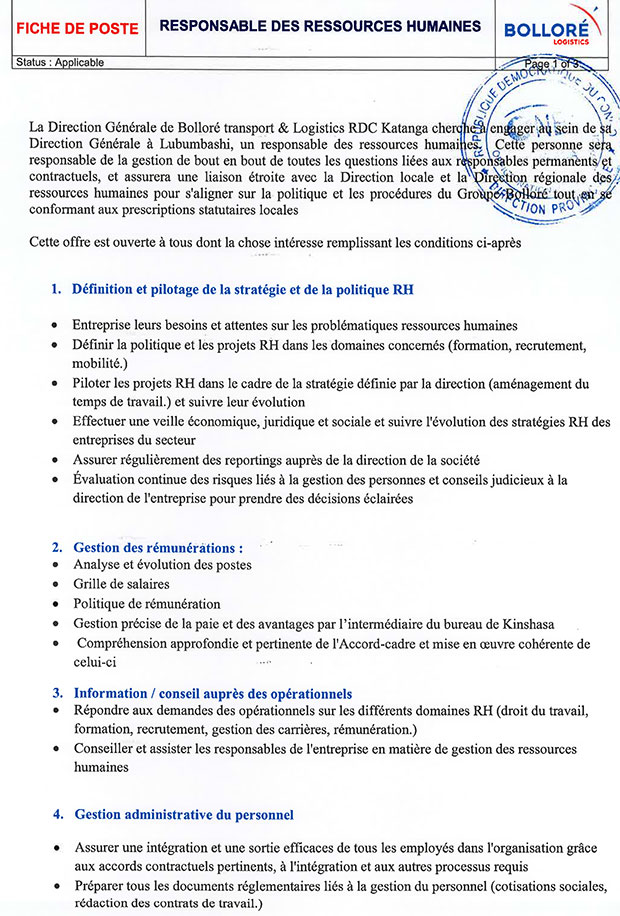 mediacongo.net - Offre d'emploi - Responsable des Ressources Humaines