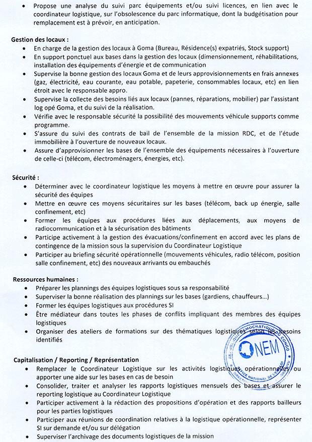 mediacongo.net - Offre d'emploi - Responsable logistique opérationnel