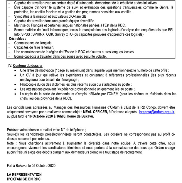 mediacongo.net - Offre d'emploi - Chargé(e) de Suivi, Evaluation ...