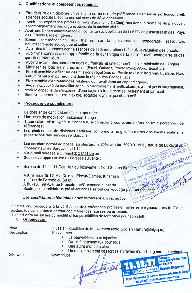 mediacongo.net - Offre d'emploi - Chargé(e) de Suivi des partenaires