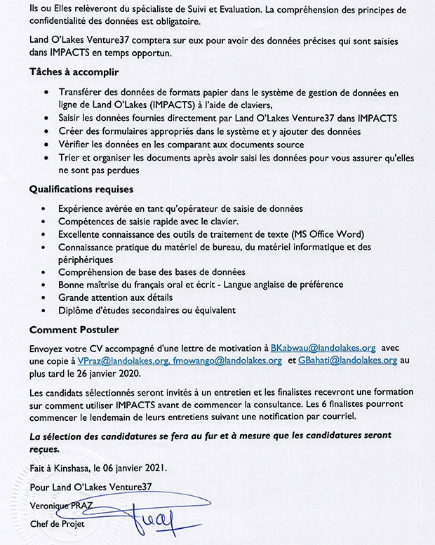 mediacongo.net - Offre d'emploi - Opérateur de saisie (Data Entry Clerk)