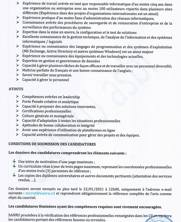 mediacongo.net - Offre d'emploi - IT Manager (Responsable Informatique)