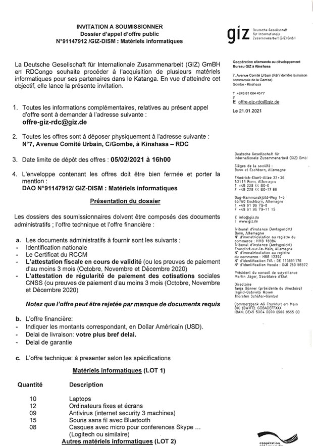 mediacongo.net - Offre d'emploi - Matériels informatiques