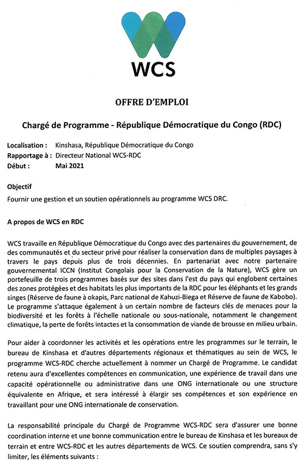 mediacongo.net - Offre d'emploi - Chargé de Programme