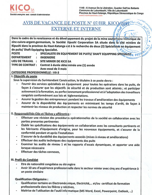 mediacongo.net - Offre d'emploi - Spécialiste en équipement de puis ...