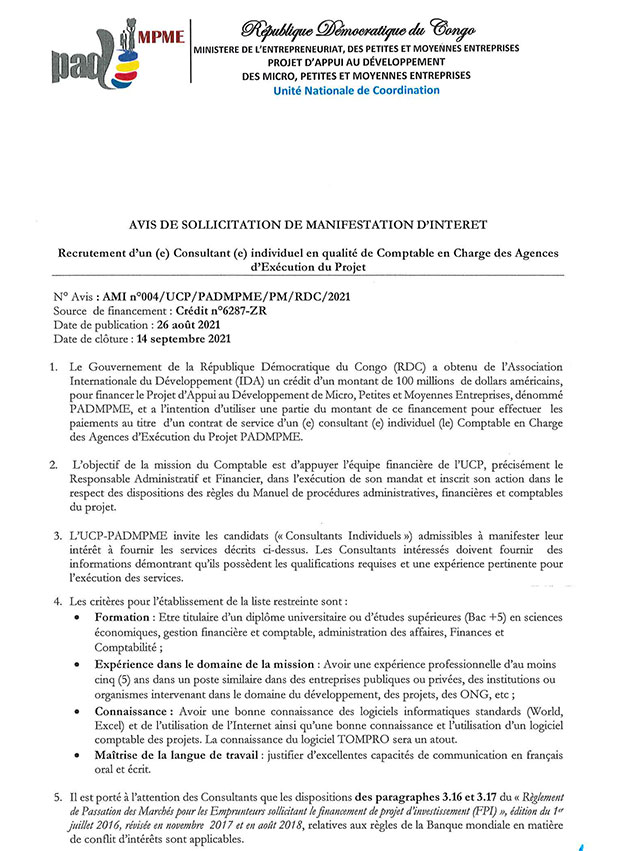 mediacongo.net - Offre d'emploi - Consultant (e) individuel en qualité de Comptable en Charge ...