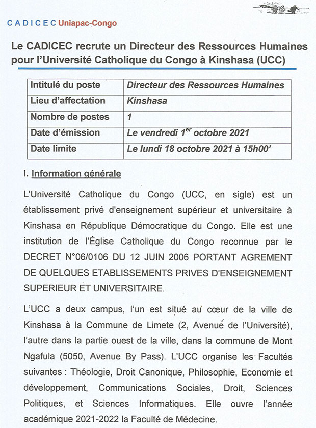 mediacongo.net - Offre d'emploi - Directeur des Ressources Humaines