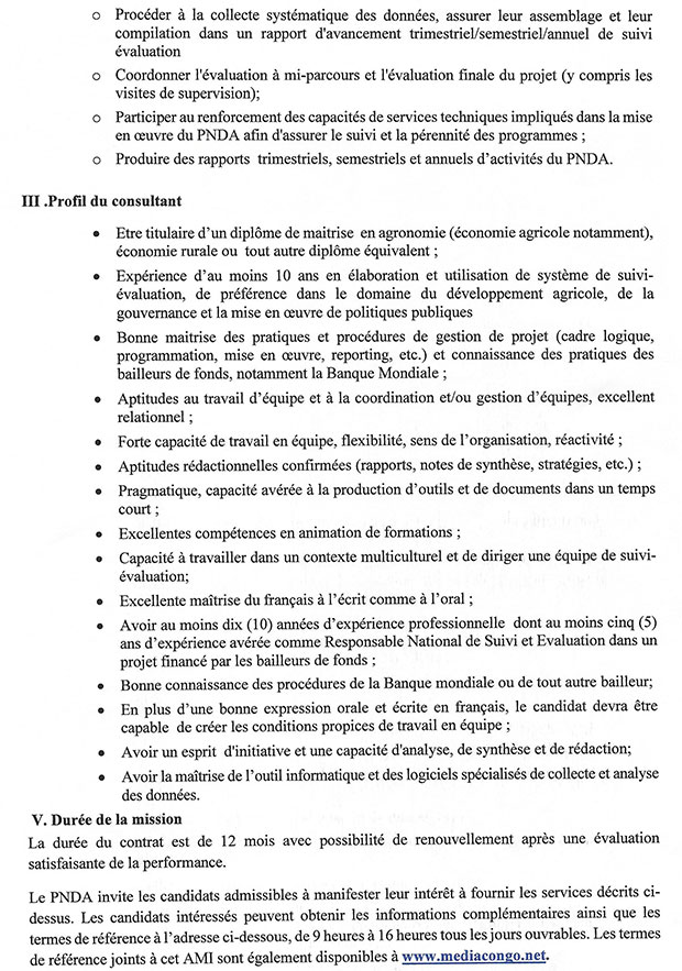 mediacongo.net - Offre d'emploi - Responsable National de Suivi & Evaluation