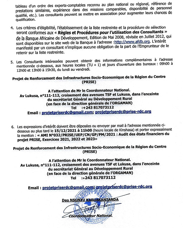 mediacongo.net - Offre d'emploi - Consultant firme pour l'audit des états financiers et ...