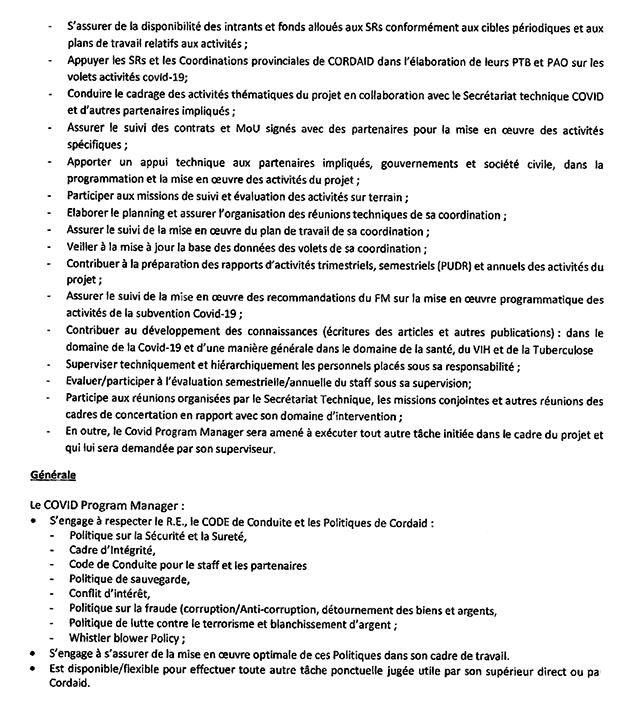mediacongo.net - Offre d'emploi - COVID Program Manager