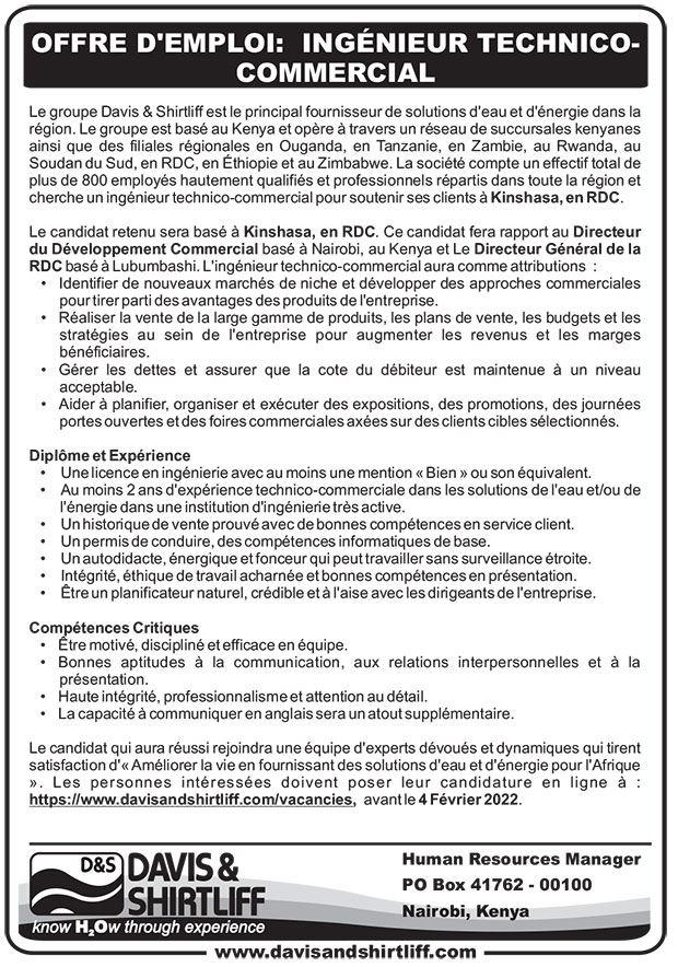 mediacongo.net - Offre d'emploi - Ingénieur Technico-Commercial