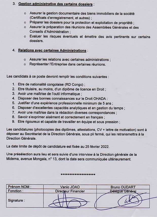mediacongo.net - Offre d'emploi - Conseiller Juridique Adjoint mediacongo.net - Offre d'emploi - Conseiller Juridique Adjoint