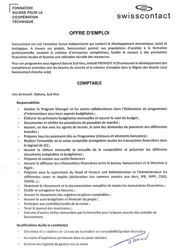 mediacongo.net - Offre d'emploi - Comptable