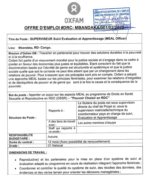 mediacongo.net - Offre d'emploi - Superviseur Suivi Evaluation et ...