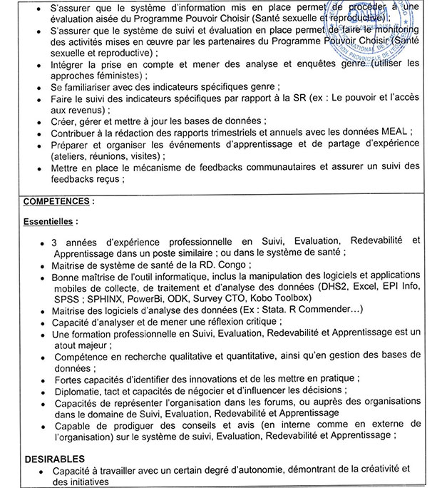 mediacongo.net - Offre d'emploi - Superviseur Suivi Evaluation et ...