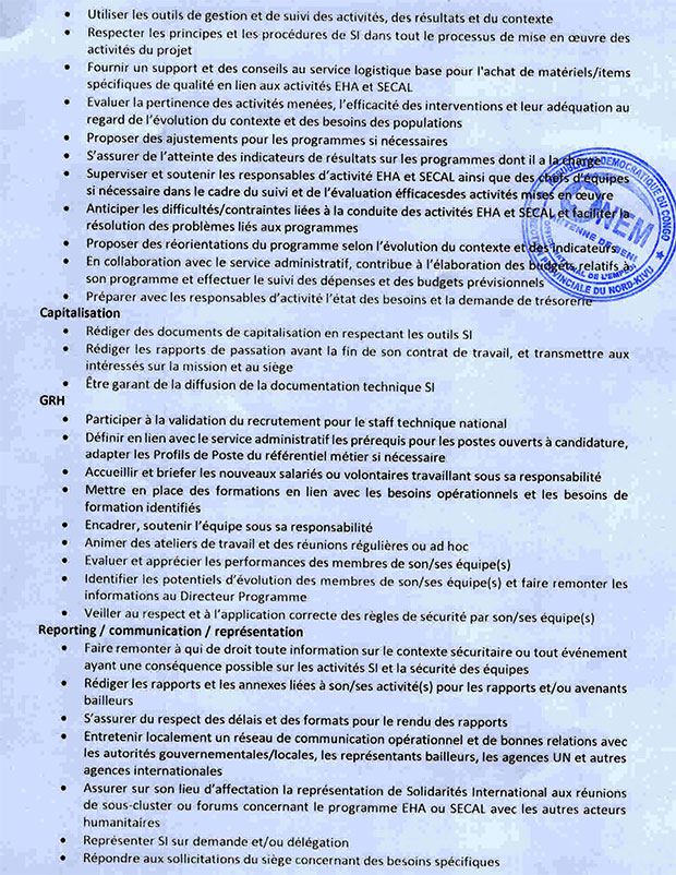 mediacongo.net - Offre d'emploi - Responsable de Programme (RP) Multisectoriel