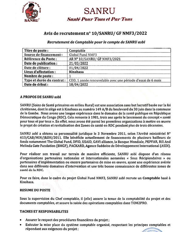 mediacongo.net - Offre d'emploi - Comptable