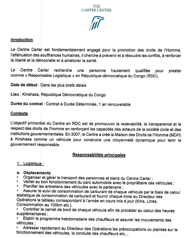 mediacongo.net - Offre d'emploi - Responsable Logistique