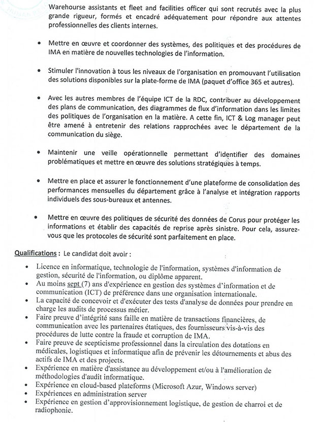 mediacongo.net - Offre d'emploi - Logisticien & ICT Manager