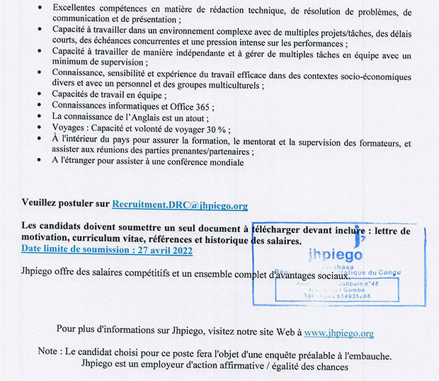 mediacongo.net - Offre d'emploi - Technical Program Officer