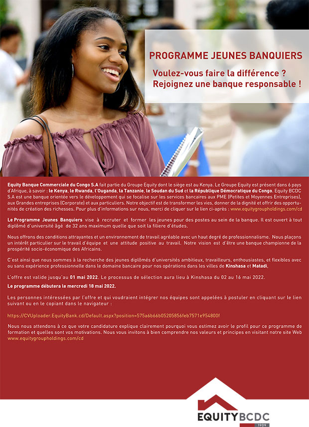 mediacongo.net - Offre d'emploi - Programme Jeunes Banquiers