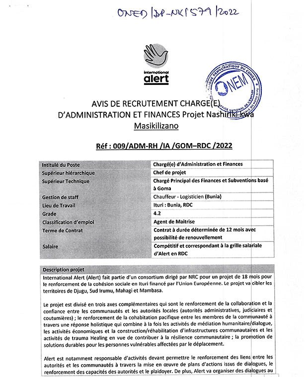 mediacongo.net - Offre d'emploi - Chargé(e) d'Administration et Finances