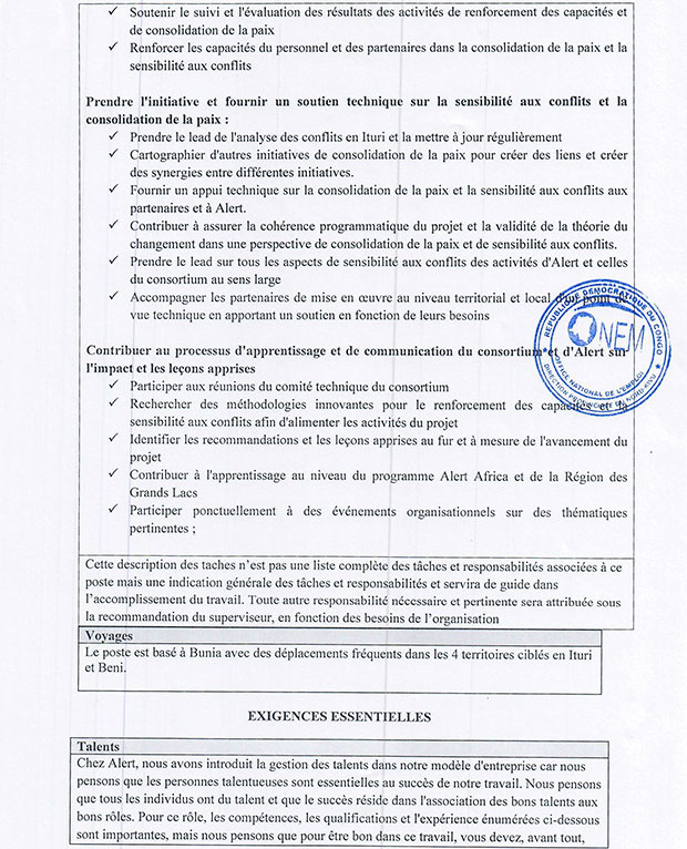 mediacongo.net - Offre d'emploi - Expert en Renforcement de Capacité et Consolidation de la Paix