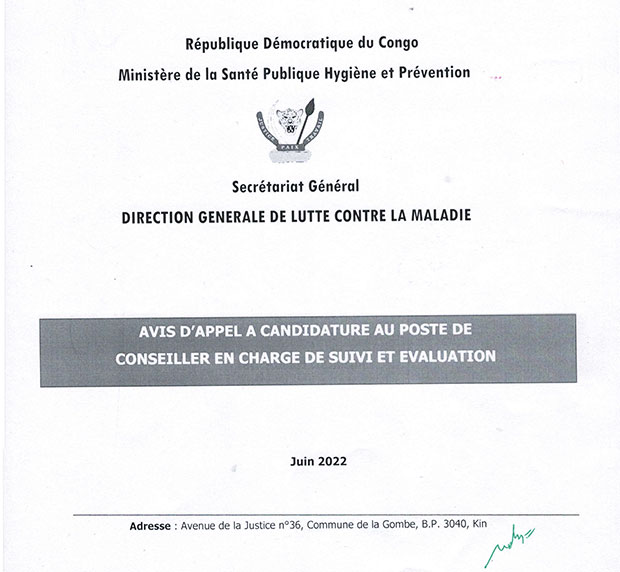 mediacongo.net - Offre d'emploi - Conseiller en charge de suivi et évaluation