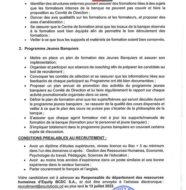 mediacongo.net - Offre d'emploi - Responsable Formation et Développement