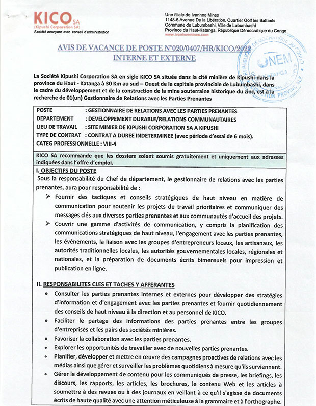 mediacongo.net - Offre d'emploi - Gestionnaire de Relations avec les ...