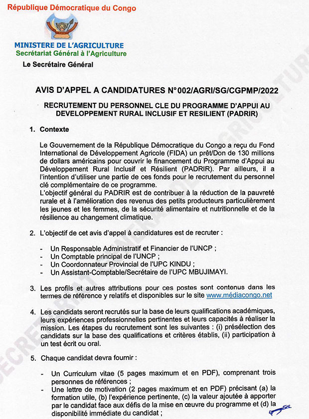 mediacongo.net - Offre d'emploi - Plusieurs postes (4)
