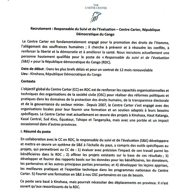 mediacongo.net - Offre d'emploi - Responsable du Suivi et de l'Evaluation