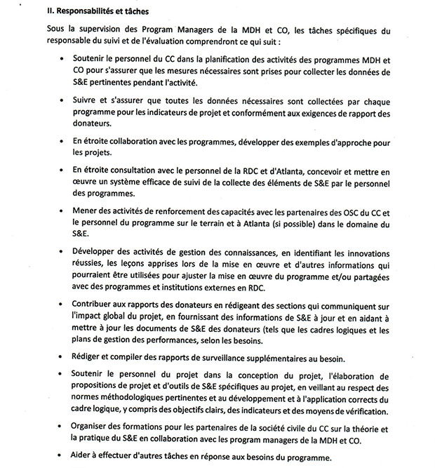 mediacongo.net - Offre d'emploi - Responsable du Suivi et de l'Evaluation