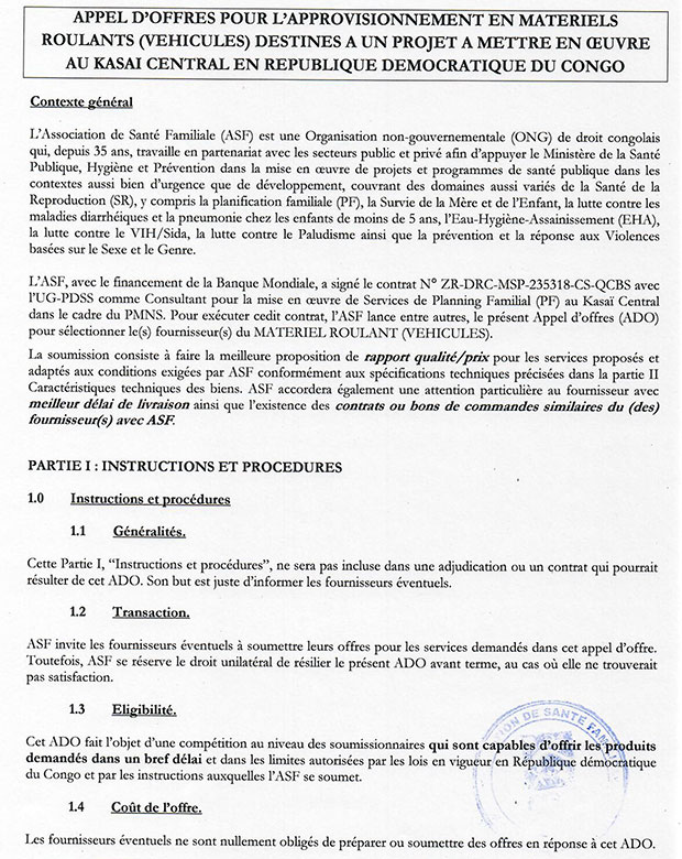 mediacongo.net - Offre d'emploi - Approvisionnement en matériels ...