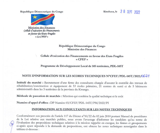 mediacongo.net - Offre d'emploi - Note d’information : firme de consultants chargée d’assurer le ...