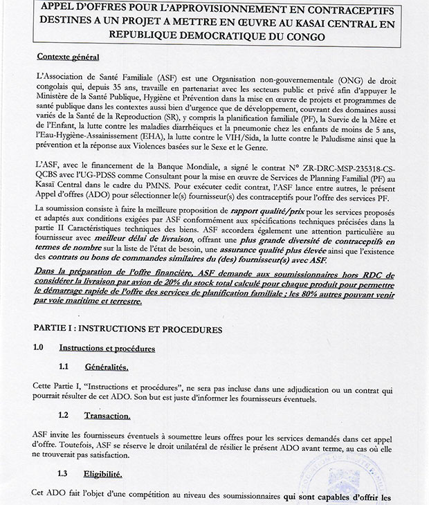 mediacongo.net - Offre d'emploi - REPUBLICATION : Approvisionnement en ...