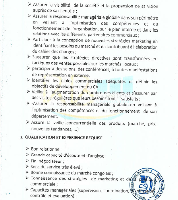 mediacongo.net - Offre d'emploi - Responsable commercial