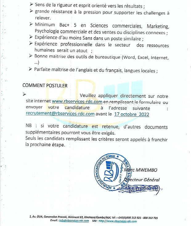 mediacongo.net - Offre d'emploi - Responsable commercial