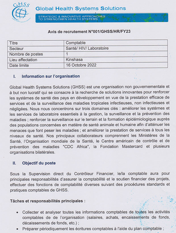 mediacongo.net - Offre d'emploi - Comptable