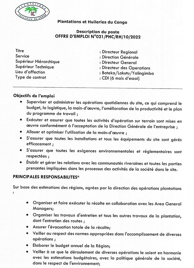 mediacongo.net - Offre d'emploi - Directeur Regional