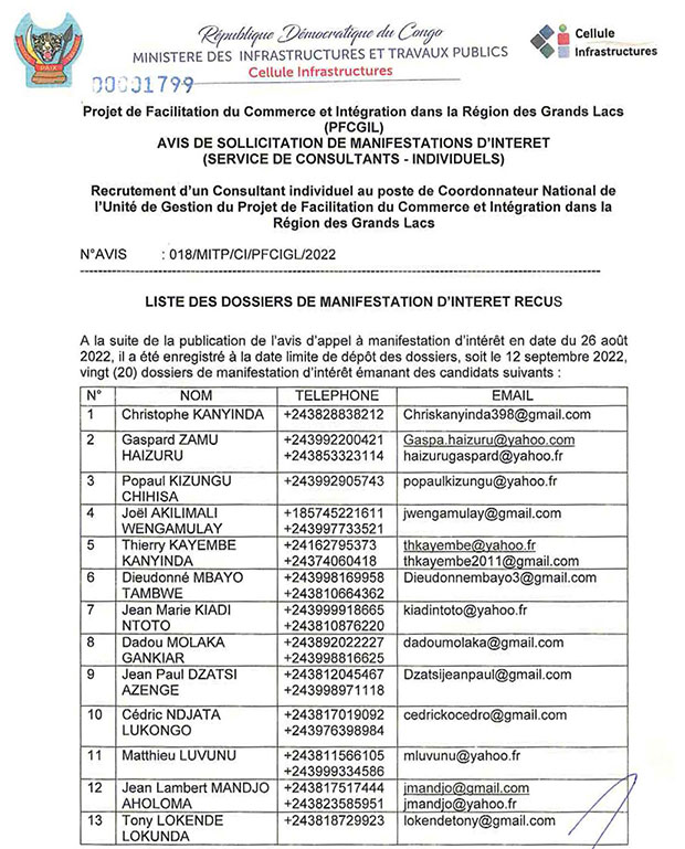 mediacongo.net - Offre d'emploi - Liste des dossiers : Coordonnateur ...